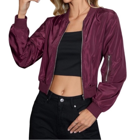 Jackets & Coats | Y2k Burgundy Cropped Bomber Jacket Medium | Poshmark